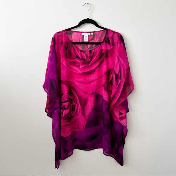 Susan Graver Tops Susan Graver Art To Wear Pink Purple Rose Print